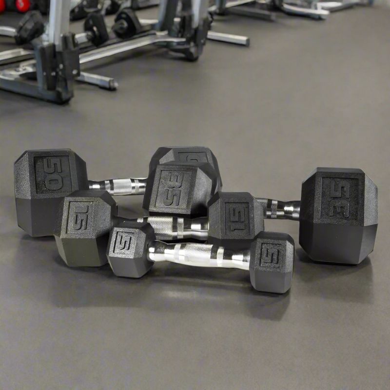 YORK 5-50lb York PVC Hex Dumbbell – Chrome Ergo Handle Set - 37030 | 10 ...