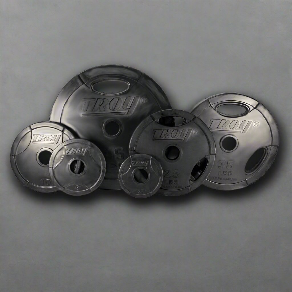 TROY Rubber Encased Olympic Grip Plate 255lb Set – Full Weight Package ...