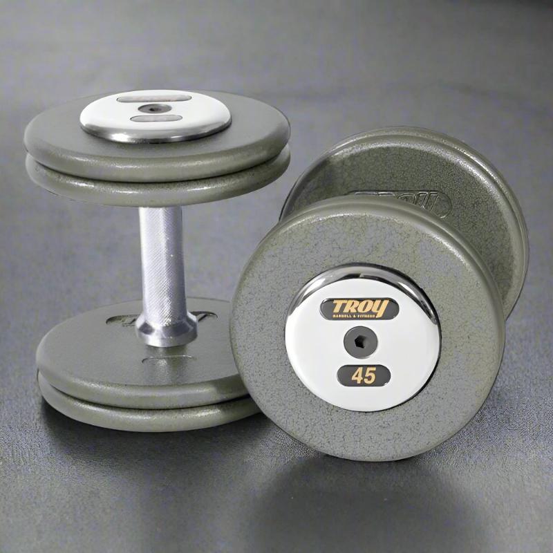 Troy HFD-C Pro Style Hammer-tone Gray Dumbbell Sets Chrome End Caps ...
