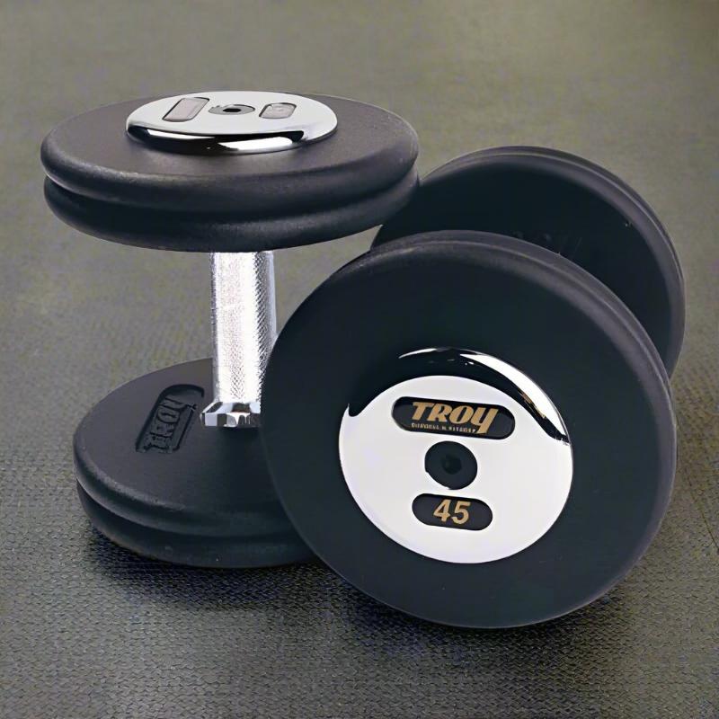 TROY PFD-C Black Textured Pro Style Dumbbell Set with Chrome End Caps ...