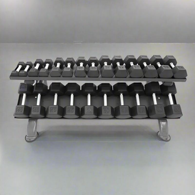 TKO S889-TXUA10 5-50lb Urethane Hex Dumbbell Set w/ Rack | Premium ...