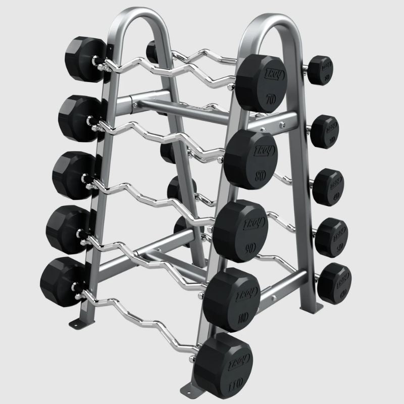 TROY COMMPAC-TZBR110 Rubber Curl Barbell Set with Horizontal Rack | 20 ...
