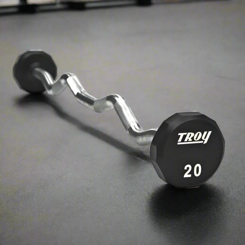 TROY TZB-020-110U 20-110 lb 12-Sided Urethane Fixed Curl Barbell Set ...