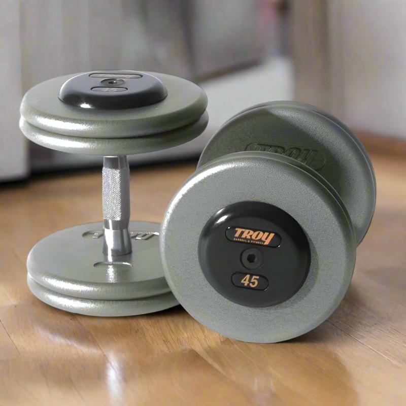 Troy HFDC-R Gray Pro Style Dumbbell Sets Rubber End Caps 32mm Contoure ...
